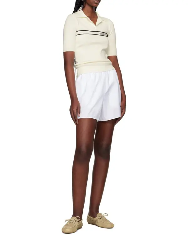 Off-White Striped Knit Polo Shirt - Cream