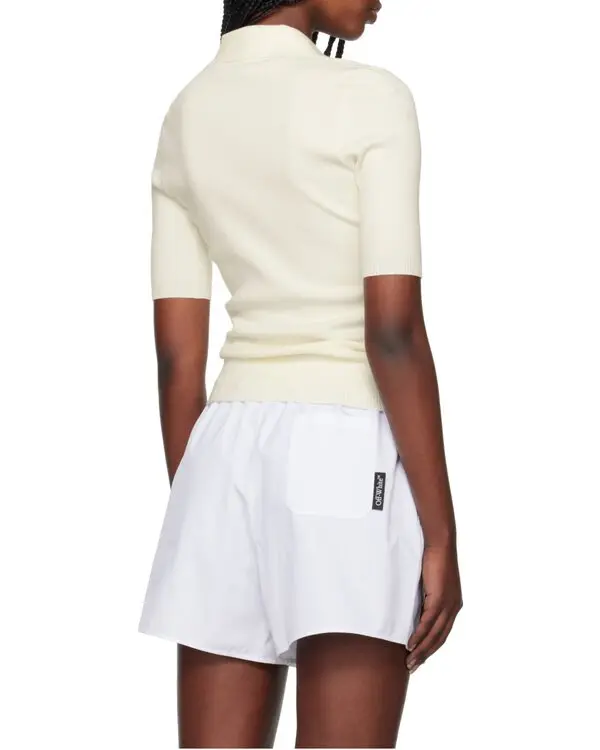 Off-White Striped Knit Polo Shirt - Cream