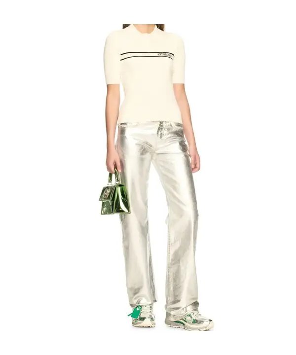 Off-White Striped Knit Polo Shirt - Cream