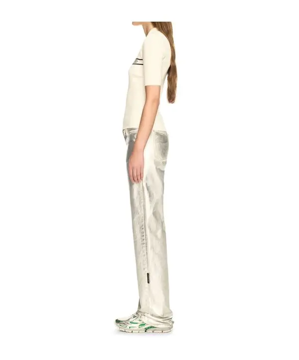 Off-White Striped Knit Polo Shirt - Cream