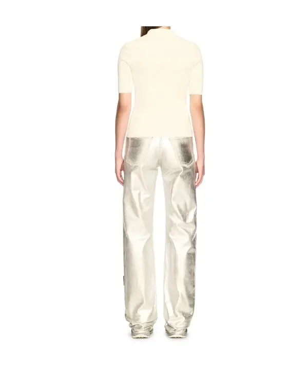 Off-White Striped Knit Polo Shirt - Cream