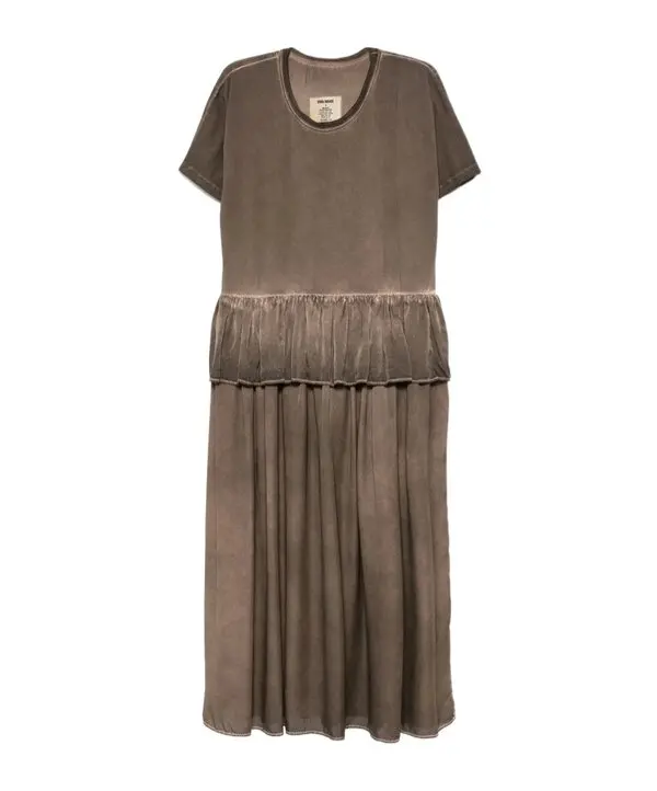 UMA WANG Short Sleeve Pleated Dress - Chocolate Brown