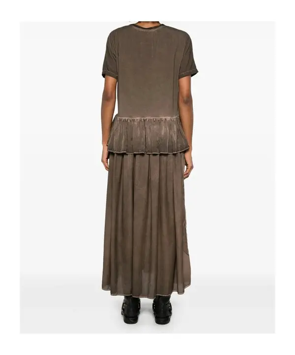 UMA WANG Short Sleeve Pleated Dress - Chocolate Brown