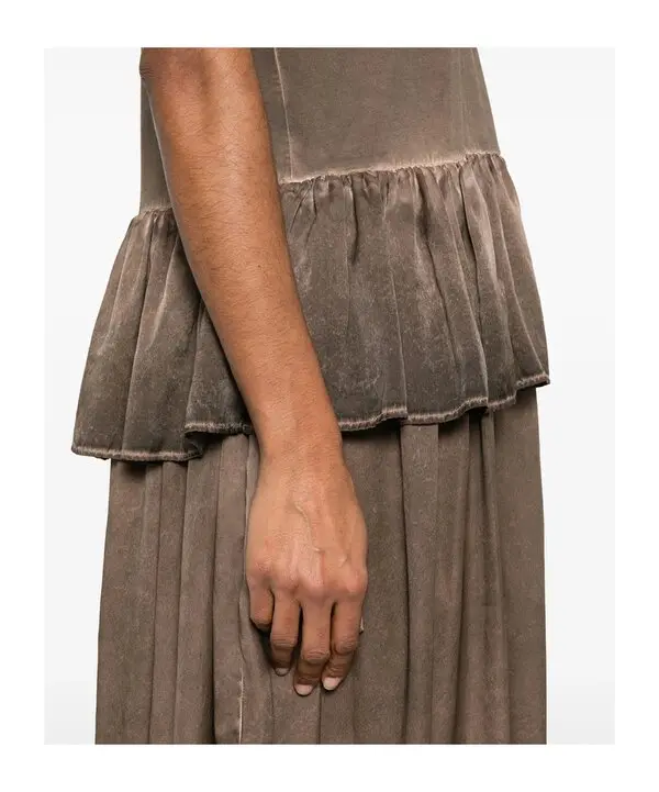 UMA WANG Short Sleeve Pleated Dress - Chocolate Brown