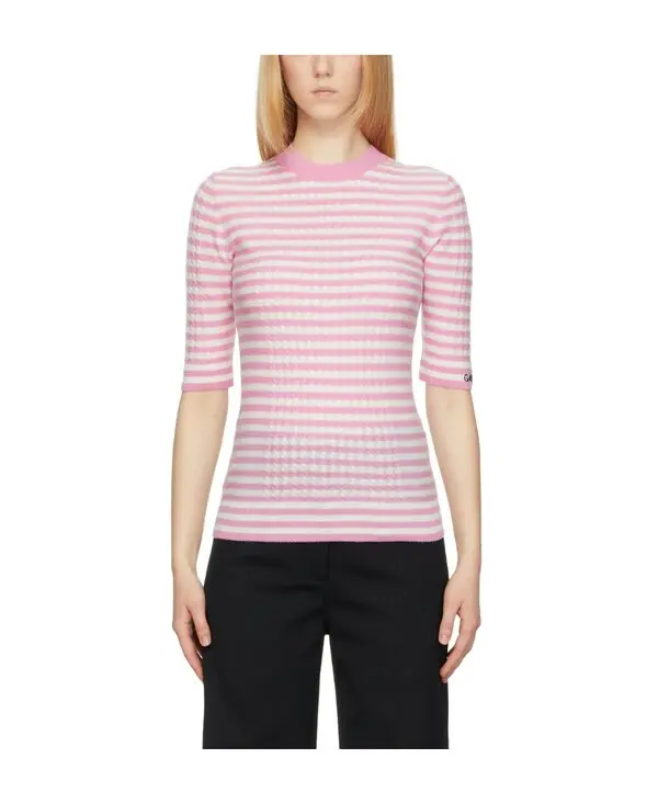 GANNI Striped Cashmere-wool Top