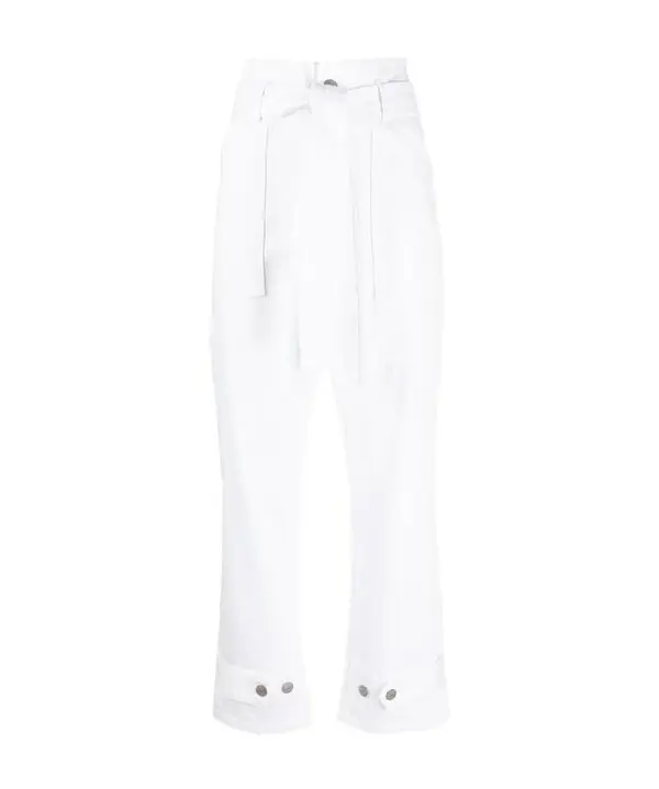 P.a.r.o.s.h Cropped Belted Paperbag-waist Trousers - White