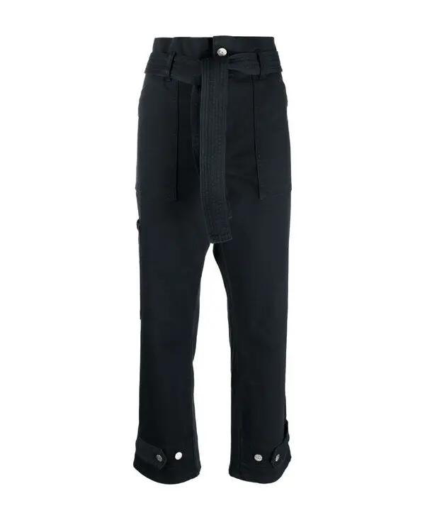 P.a.r.o.s.h Cropped Belted Paperbag-waist Trousers - Black
