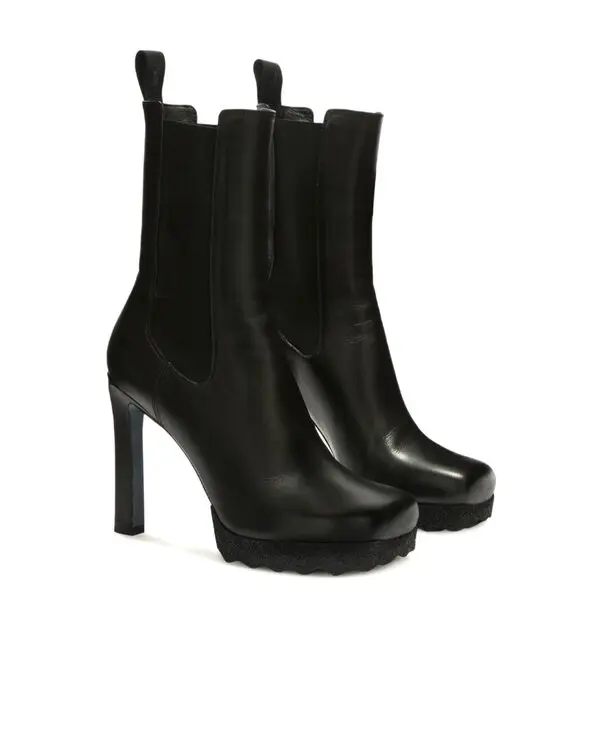 Off-White Round Toe High Heel Boots