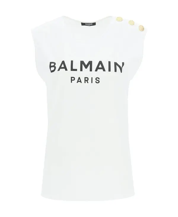 Balmain Logo-print Tank Top With Button Detail