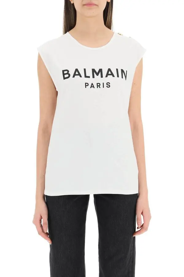 Balmain Logo-print Tank Top With Button Detail