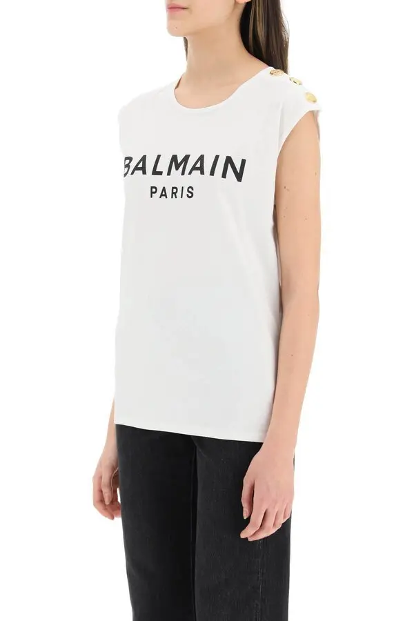 Balmain Logo-print Tank Top With Button Detail