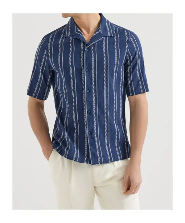 Brunello Cucinelli Stripe Short-sleeve Shirt