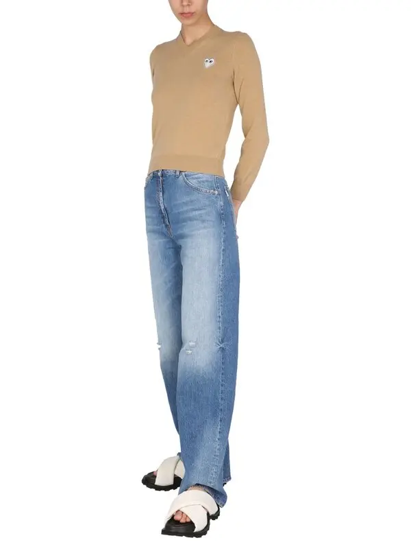 Play Comme Des Garcon V-neck Knitted Wool Sweater