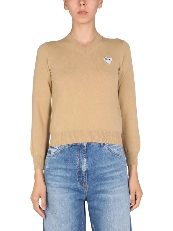 Play Comme Des Garcon V-neck Knitted Wool Sweater