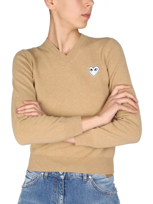 Play Comme Des Garcon V-neck Knitted Wool Sweater