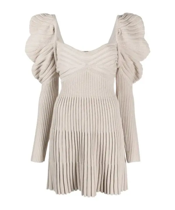 Cult Gaia Mutton-sleeve Ribbed Minidress - Nude