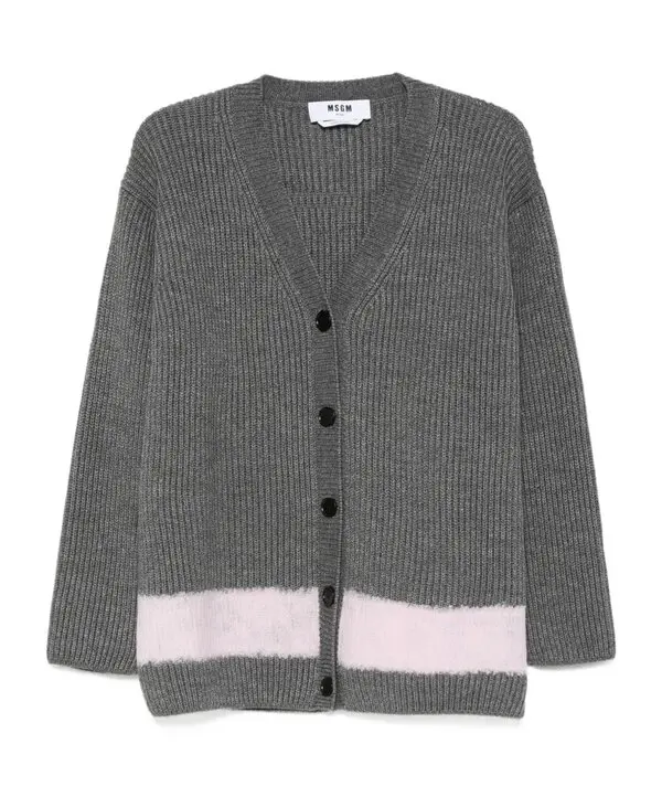 MSGM V-neck Ribbed Knit Cardigan