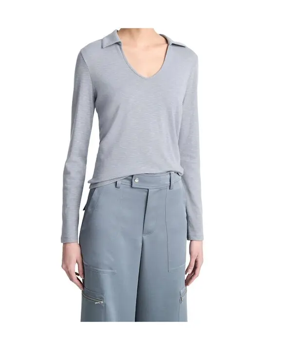 Vince Open-neck Long-sleeve Polo Top