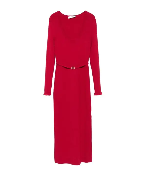 TWINSET Ribbed-knit Belted Dress - Red