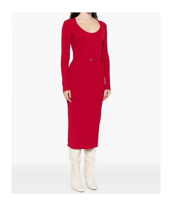 TWINSET Ribbed-knit Belted Dress