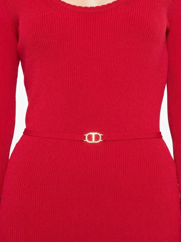 TWINSET Ribbed-knit Belted Dress
