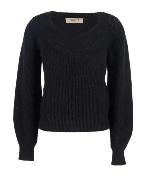 TWINSET Ribbed Knit V-neck Sweater