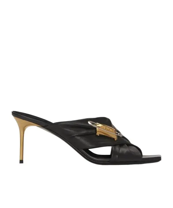 Balmain Safety Pin Mules - Black