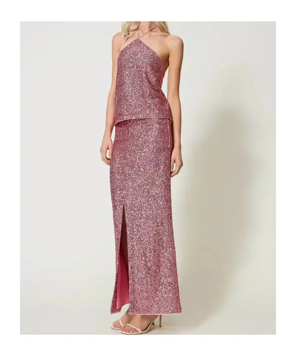 TWINSET Sequin-embellished Split Maxi Skirt