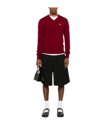 Play Comme Des Garcon Heart-emblem V-neck Sweater
