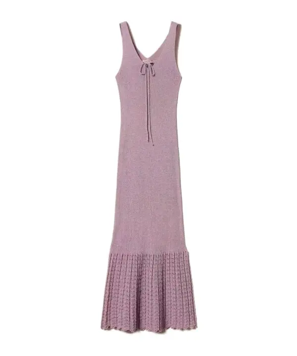 TWINSET Tie-neck Ribbed Knit Dress - Pink