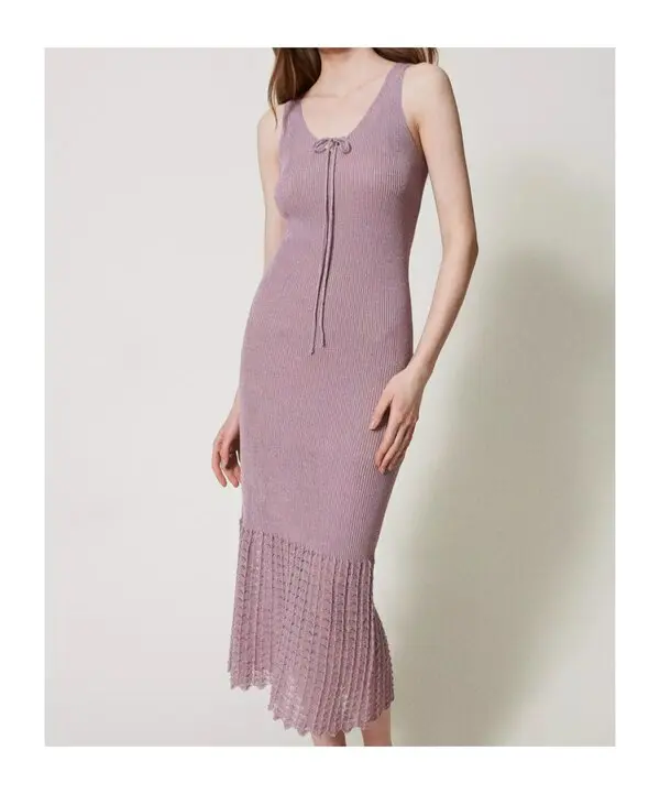 TWINSET Tie-neck Ribbed Knit Dress