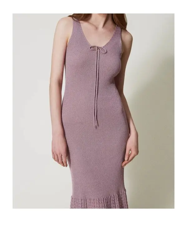 TWINSET Tie-neck Ribbed Knit Dress