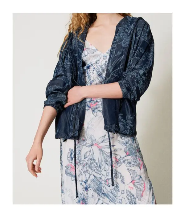 TWINSET Floral Print Zip-up Hooded Jacket