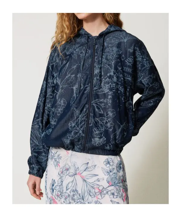 TWINSET Floral Print Zip-up Hooded Jacket