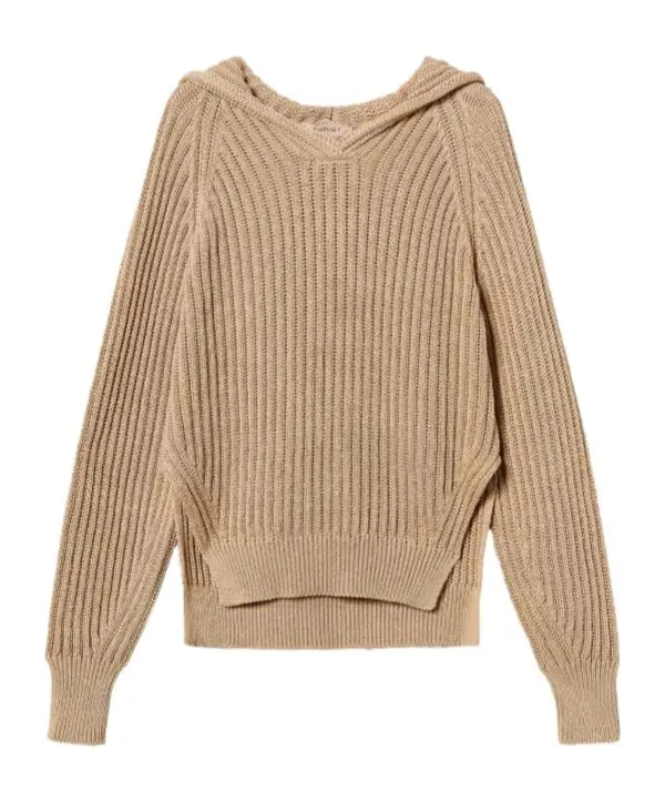 TWINSET Hooded Ribbed-knit Sweater - Nude