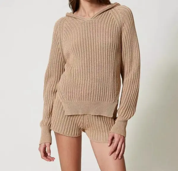 TWINSET Hooded Ribbed-knit Sweater - Nude