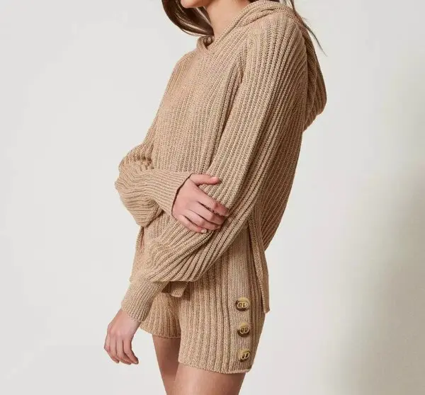 TWINSET Hooded Ribbed-knit Sweater - Nude