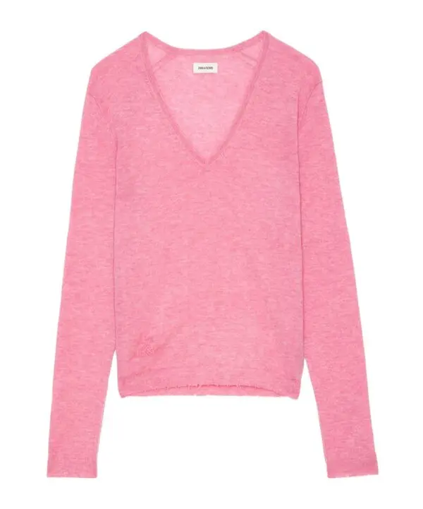 Zadig&Voltaire Rivy Distressed V-neck Sweater - Pink