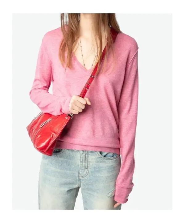 Zadig&Voltaire Rivy Distressed V-neck Sweater - Pink