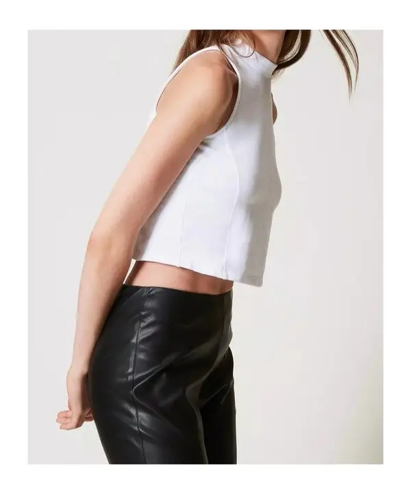 TWINSET Interlocking Cotton High Neck Sleeveless Top