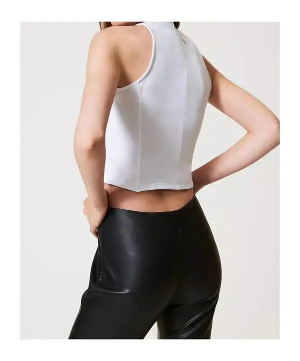 TWINSET Interlocking Cotton High Neck Sleeveless Top