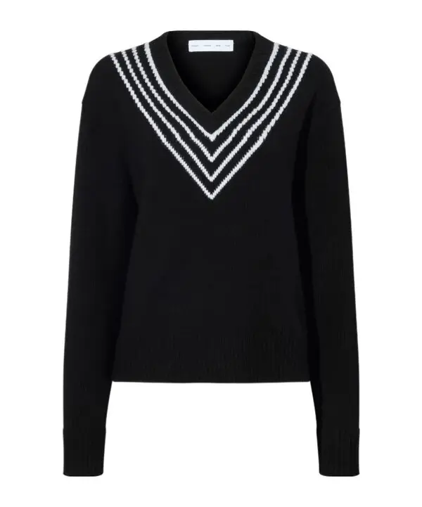 Proenza Schouler Gianna Merino Wool Striped V-neck Sweater