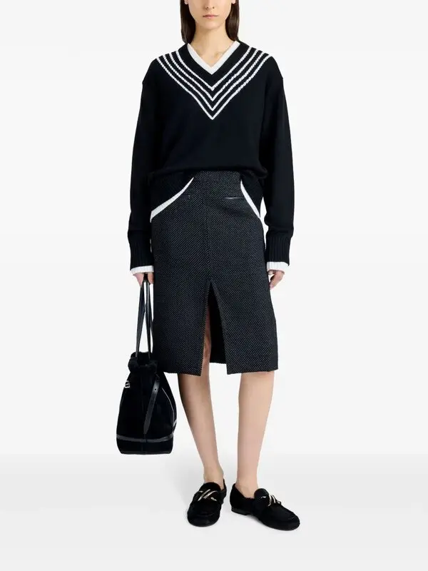 Proenza Schouler Gianna Merino Wool Striped V-neck Sweater