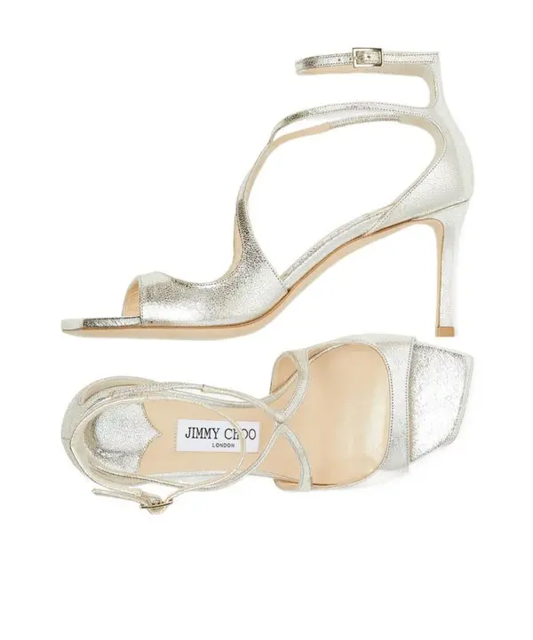 JIMMY CHOO Metallic Leather Crisscross Sandals