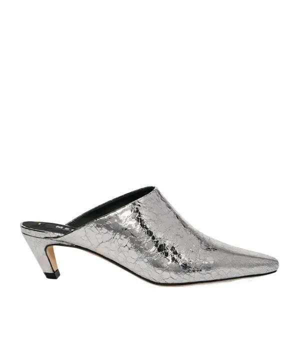 MSGM Metallic Leather Mules - Gray