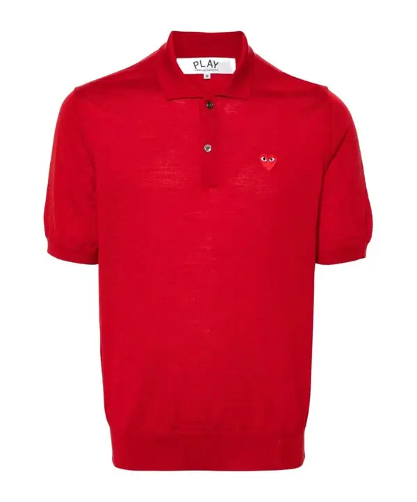 Play Comme Des Garcon Heart-patch Wool Polo Shirt