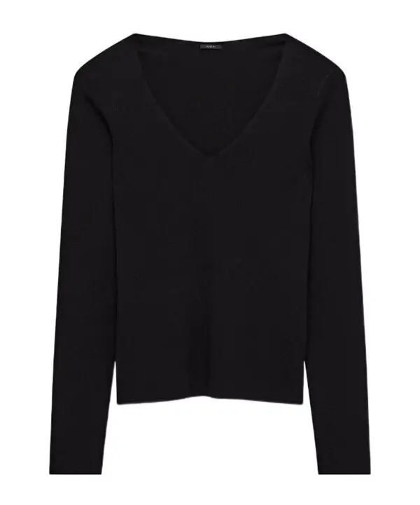 JOSEPH Silk Stretch V-neck Pullover - Black