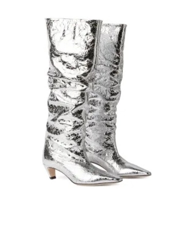 MSGM Ruched Foiled Leather Boots