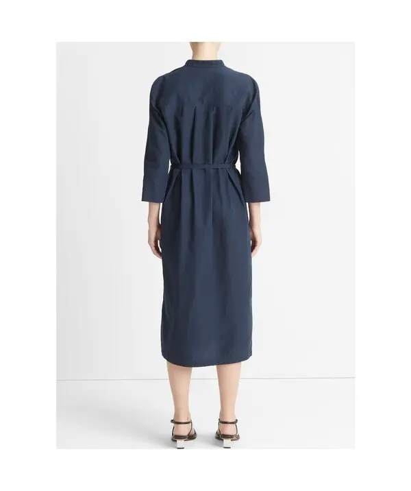 Vince Band-collar V-neck Midi Dress