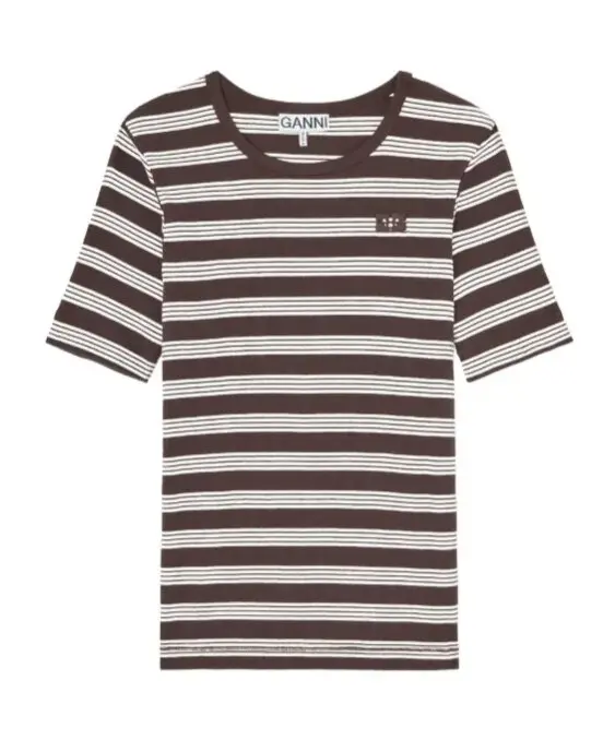 GANNI Striped Crewneck T-shirt - Brown